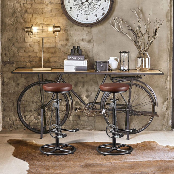 Williston Forge Rustic Swivel Adjustable Bike Stool-29-37" Kitchen ...