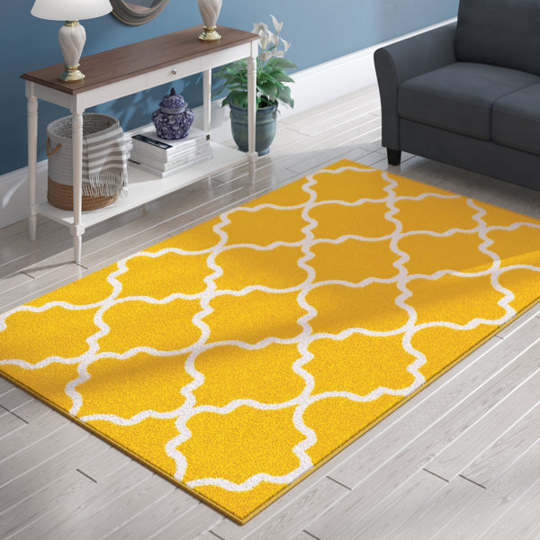 Charlton Home® Cynthia Power Loom Wool Yellow/White Rug & Reviews | Wayfair