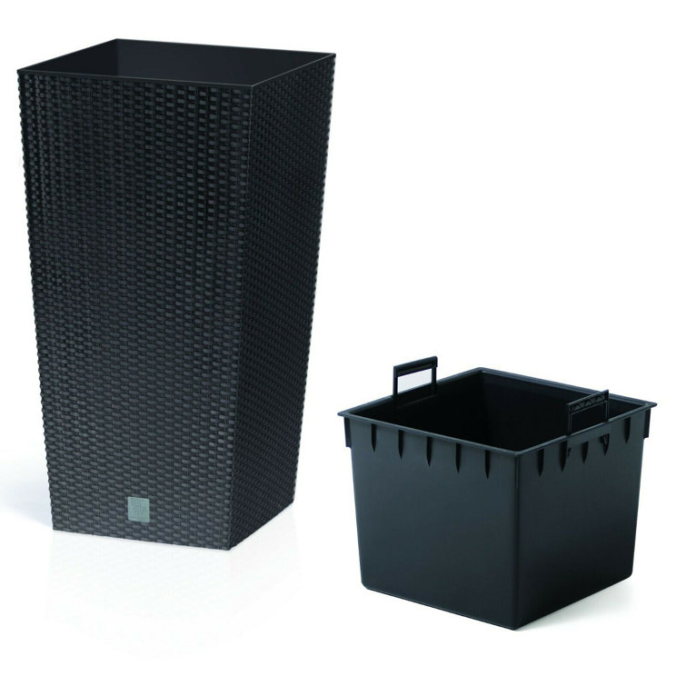 Latitude Run Large Rattan RATO SQUARE Flower Planter Anthracite,325Mm ...