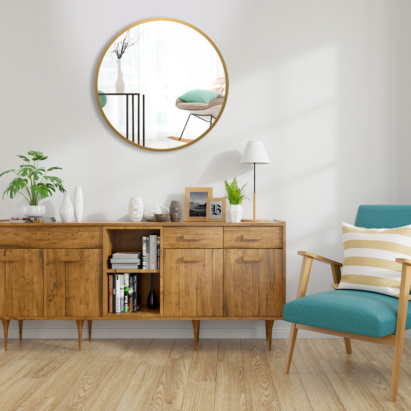 Ebern Designs Marvena Round Wood Wall Mirror | Wayfair