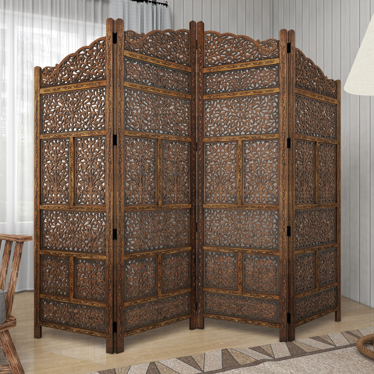 Bungalow Rose Brown Wood Handmade Foldable Arched Partition & Reviews ...