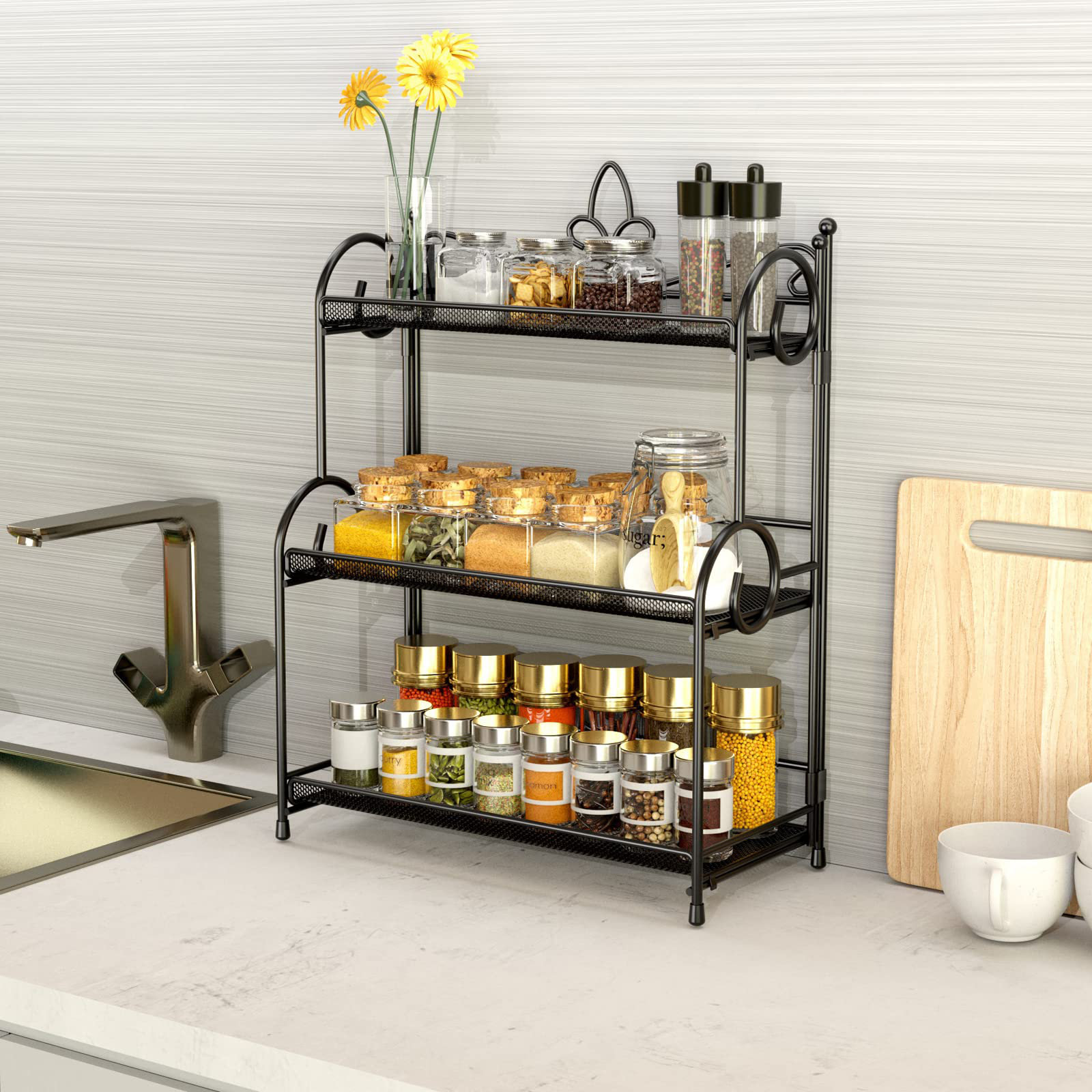 Rosalind Wheeler Kitchen Countertop Storage Organiser - 3 Tier Folding ...