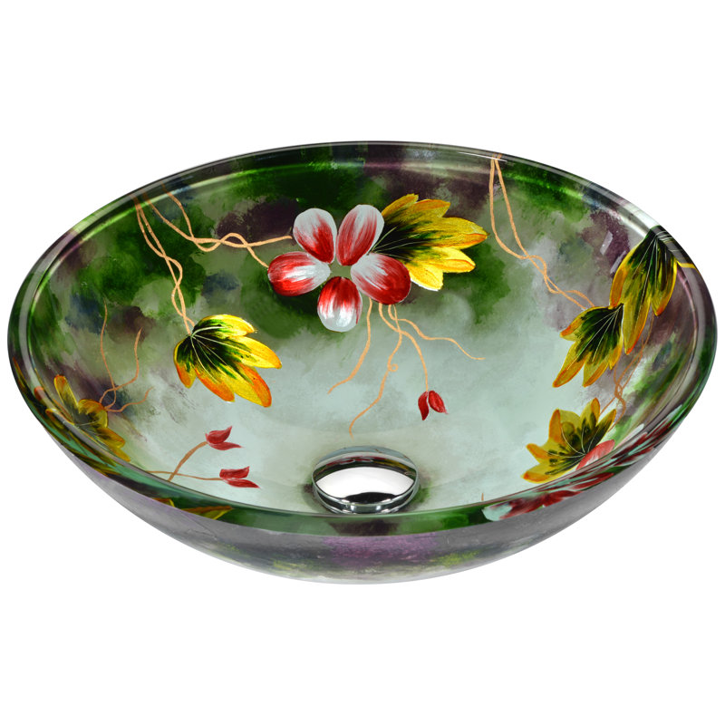ANZZI Panye 16.5'' Green Tempered Glass Circular Vessel Bathroom Sink ...