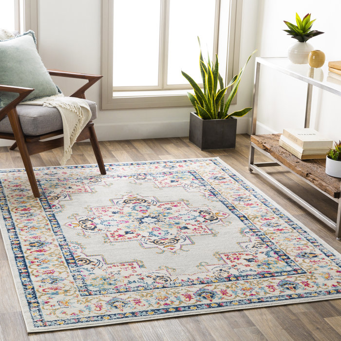 Langley Street Fleeman Floral Cream/Navy Area Rug & Reviews | Wayfair