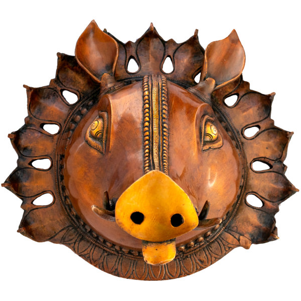 Bungalow Rose Lord Varaha Mask Glimmering With Life Statue | Wayfair