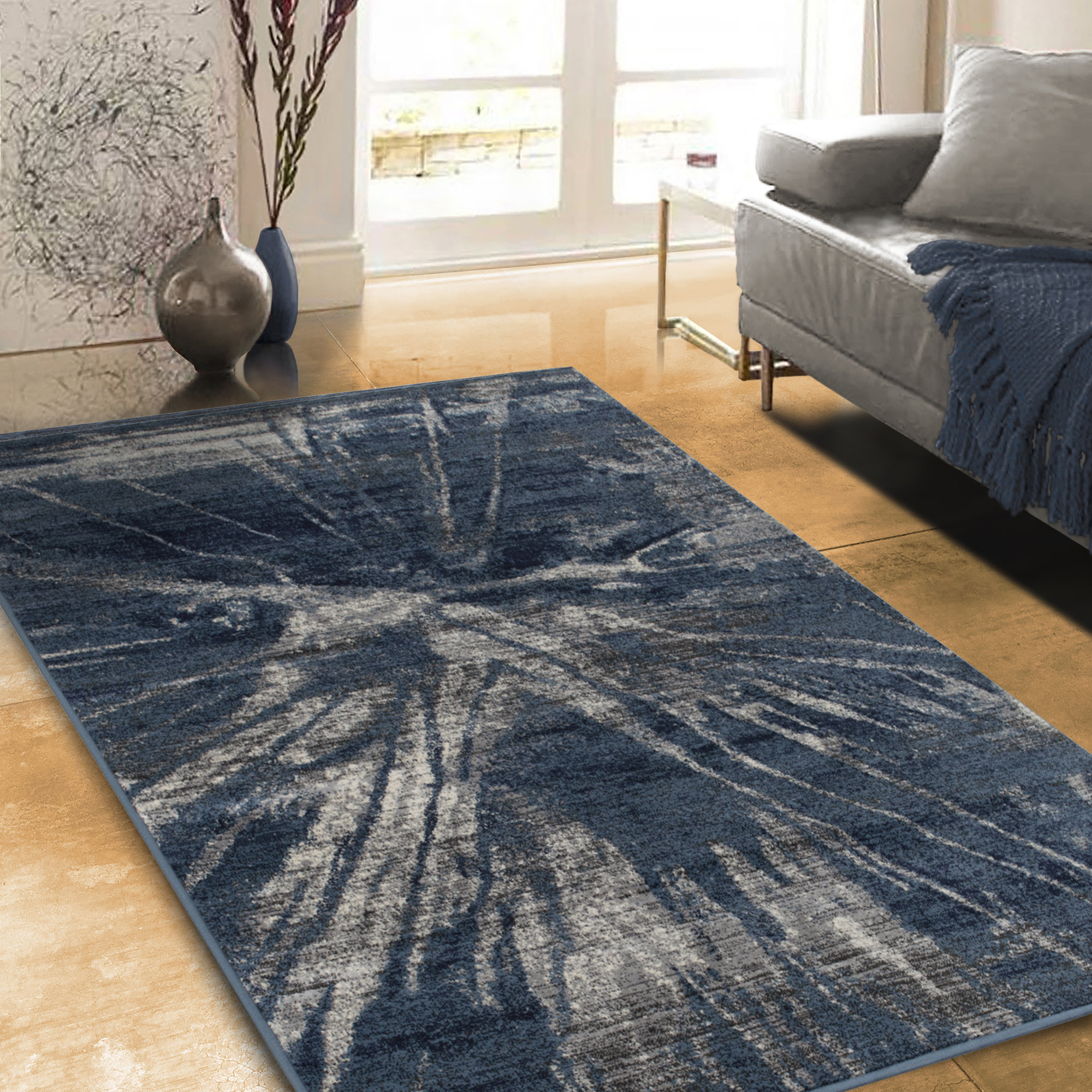 17 Stories Performance Blue Rug | Wayfair