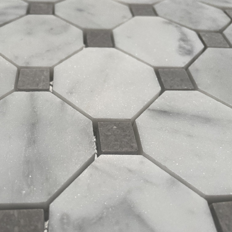 Marble Online 12" x 12" Marble Octagon and dot Mosaic Wall & Floor Tile ...