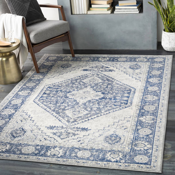 Bungalow Rose Amanah Performance Beige/Gray/Blue Rug & Reviews | Wayfair