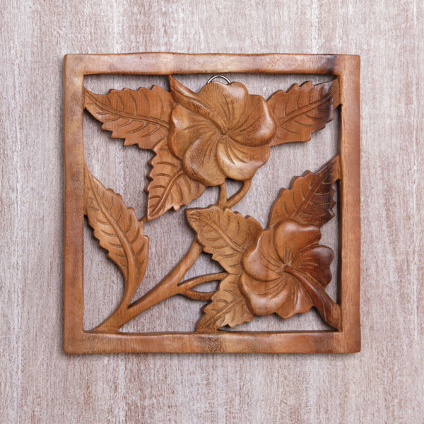 World Menagerie Hibiscus Window Relief Panel Wood Wall Décor | Wayfair