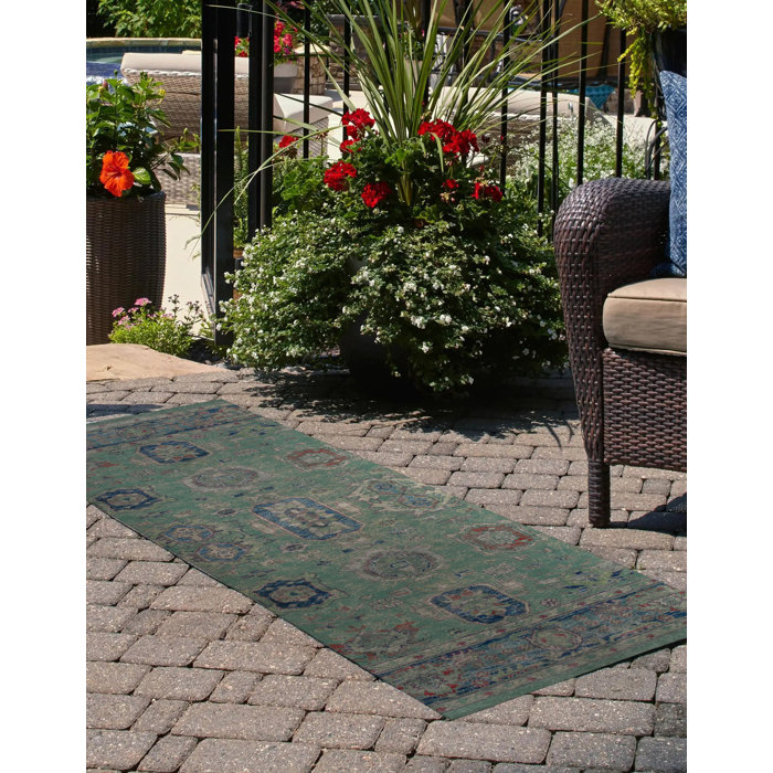Bungalow Rose Dali Green/Blue Indoor/Outdoor Rug | Wayfair