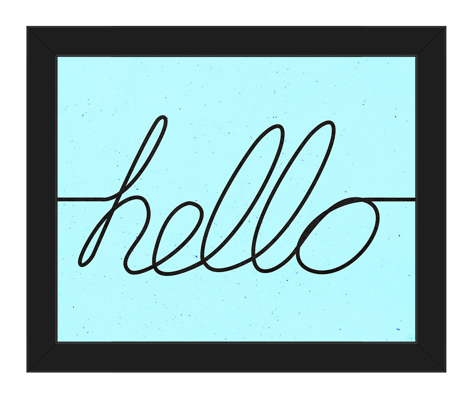 Click Wall Art Aqua Cursive Hello - Picture Frame Textual Art on Canvas ...