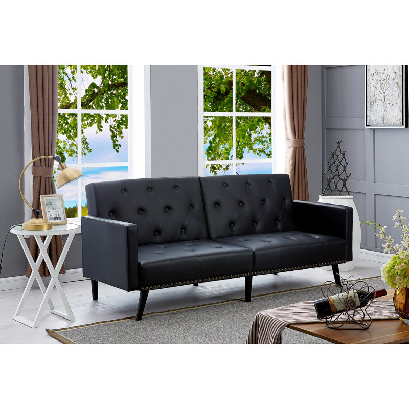 Williston Forge Sprague 75" Faux Leather Tuxedo Arm Sofa with ...