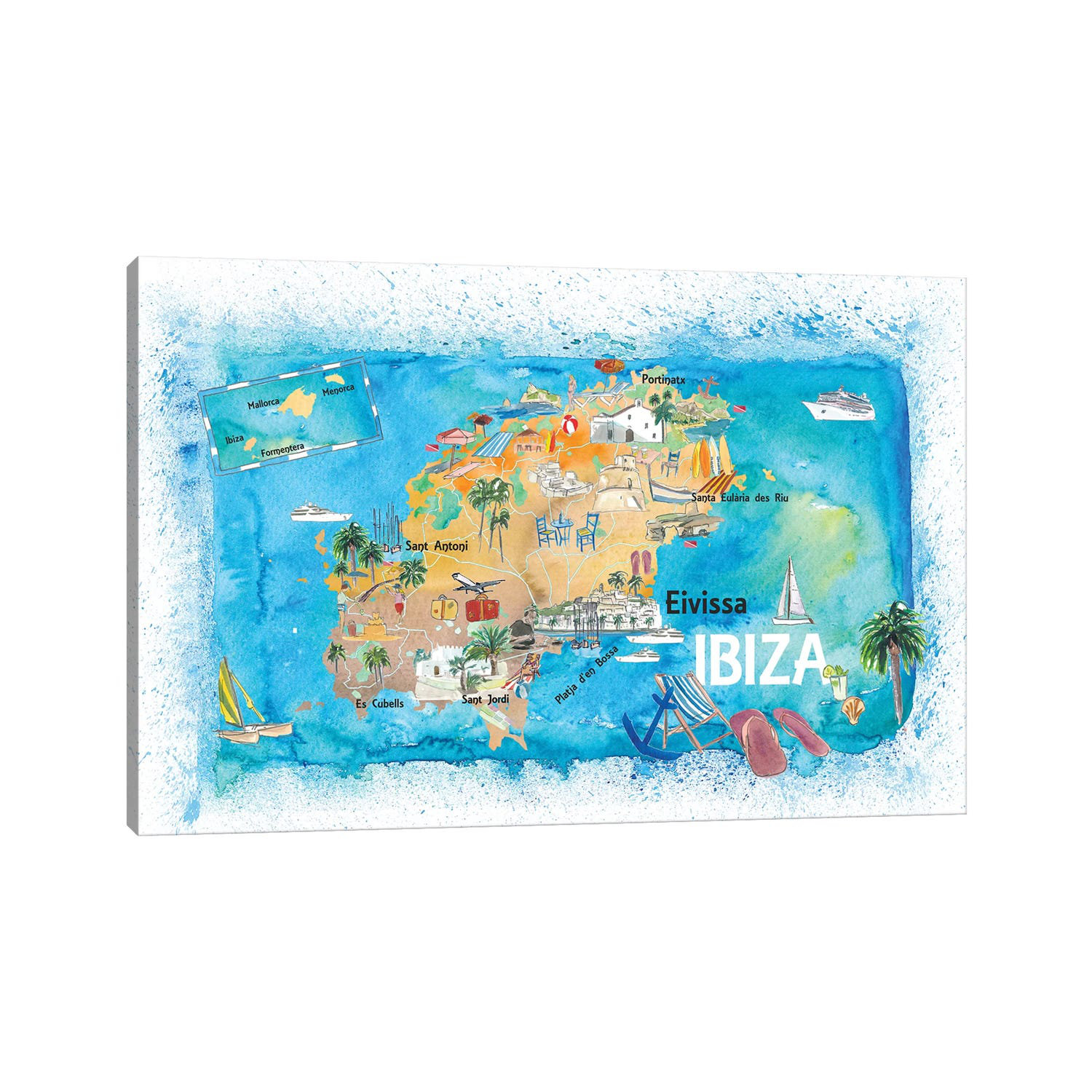 East Urban Home Ibiza Spain Illustrated Map With Landmarks And ...