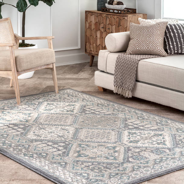 Charlton Home® Aldijana Performance Blue/Cream Rug & Reviews | Wayfair