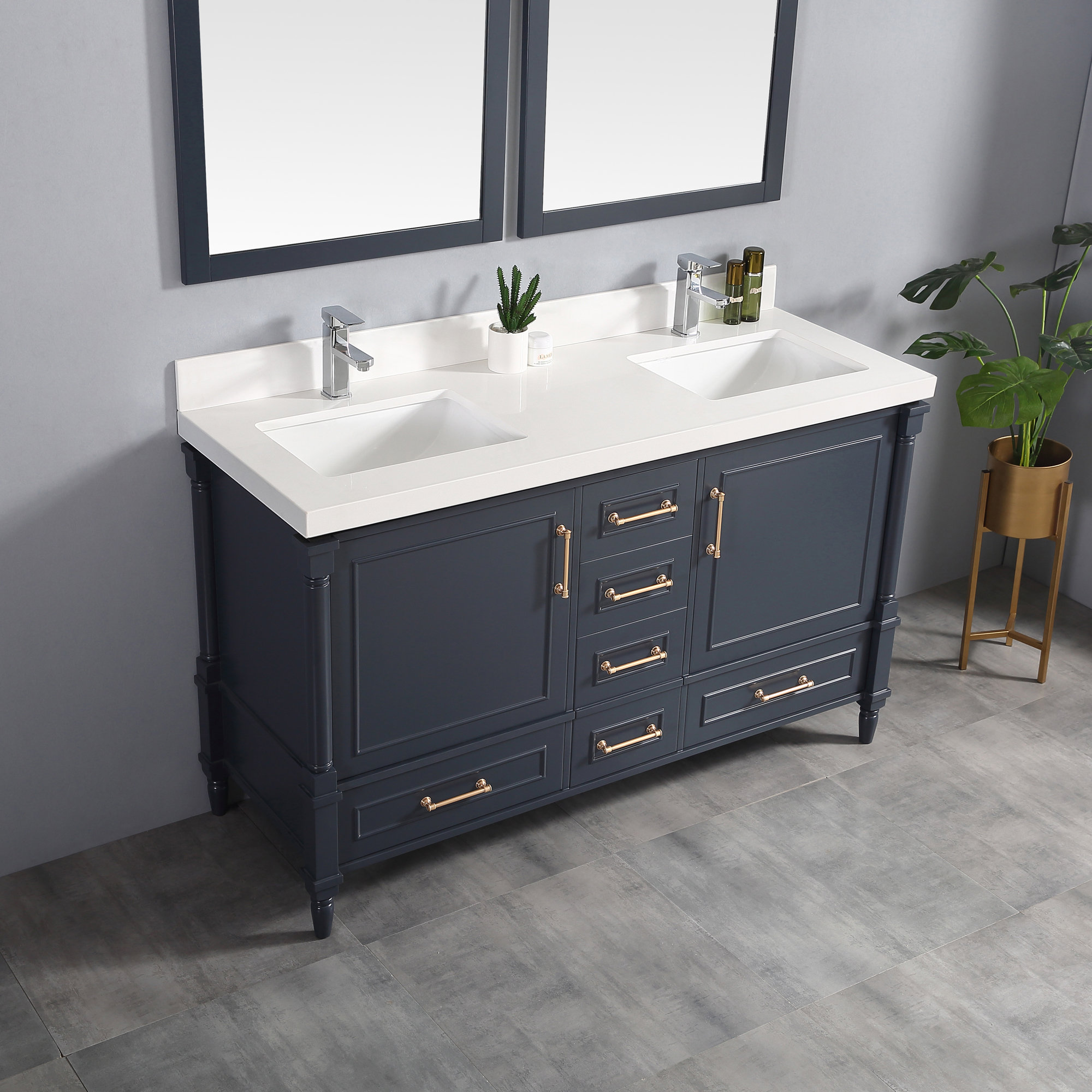 Mercer41 60 In. W X 22 In. D Flavell Double Sink Bathroom Vanity In ...