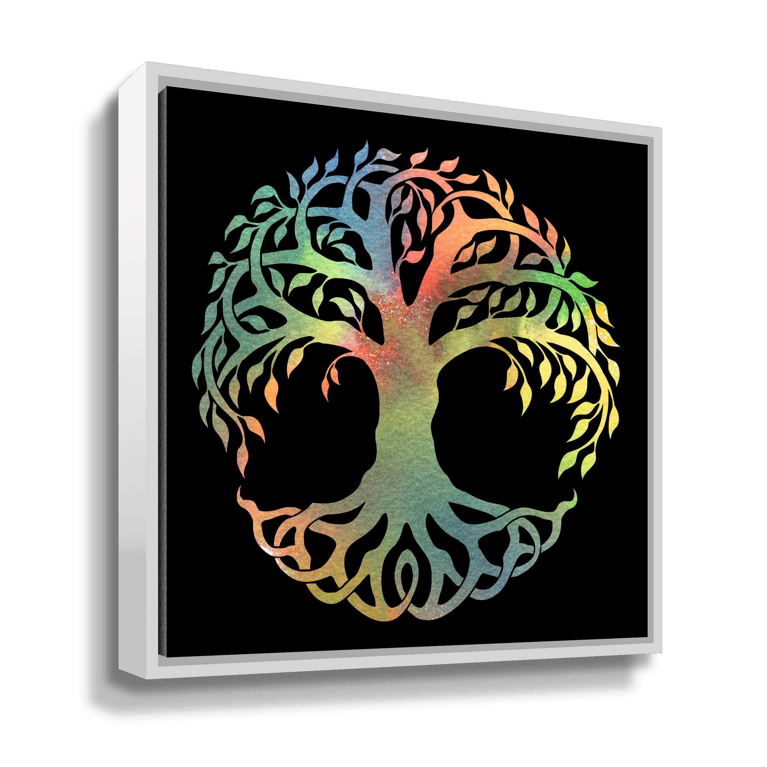 Winston Porter Jormun Multi Color Glowing Tree Of Life Rainbow On Black ...