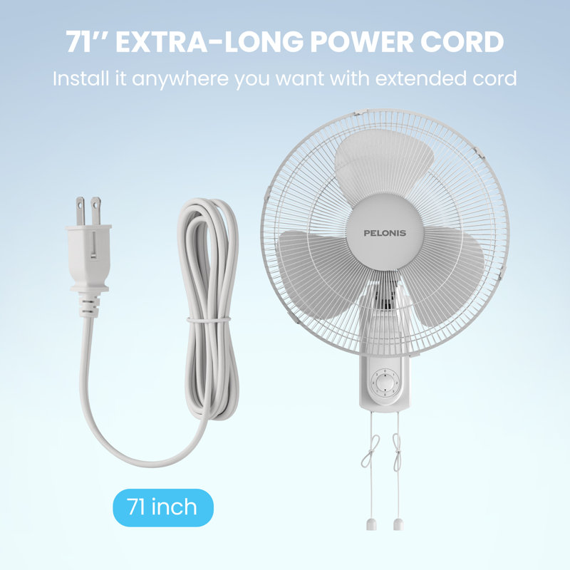 PELONIS 16'' Oscillating Wall Mount Fan with 3 Speed Settings ...