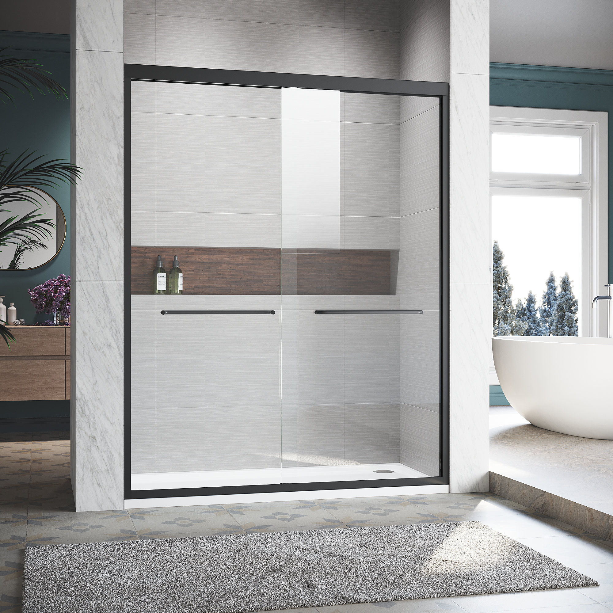 UGLASS 60" W x 72" H Bypass Framed Shower Door with Clear Tempered ...