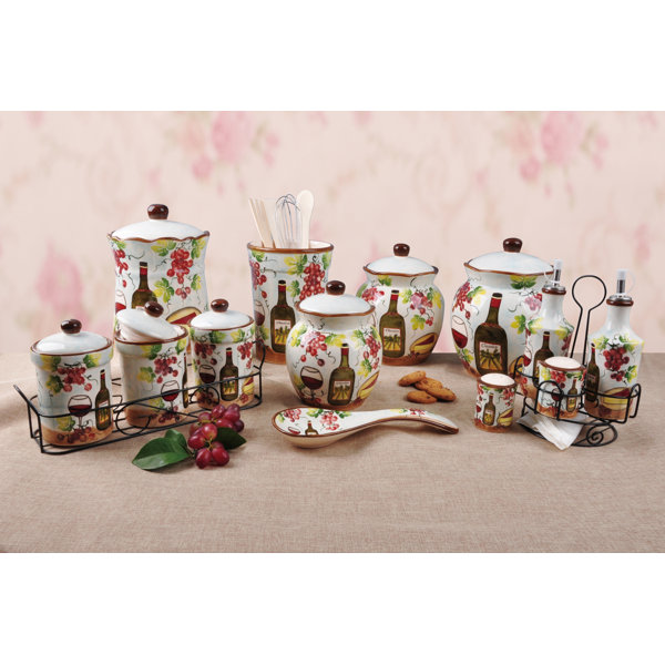 Lorren Home Trends Grape Ceramic Deluxe 3 Piece Kitchen Canister Set ...