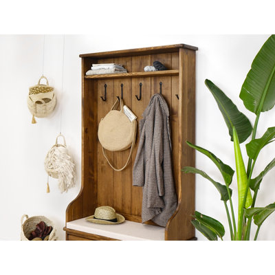 Three Posts Brundidge Pine Solid Wood Hall Tree with Bench and Shoe ...