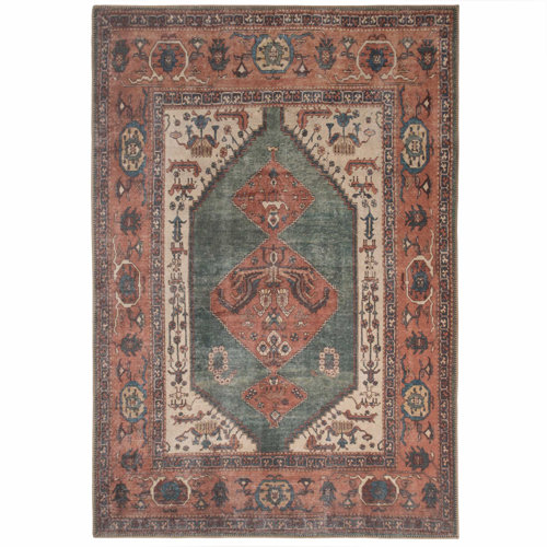 Kukoon Green Terracotta Distressed Traditional Rug | Wayfair.co.uk