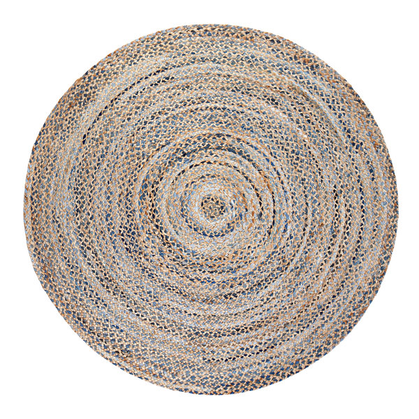 Birch Lane™ Round Geometric Handmade Handwoven Blue/Tan Area Rug ...