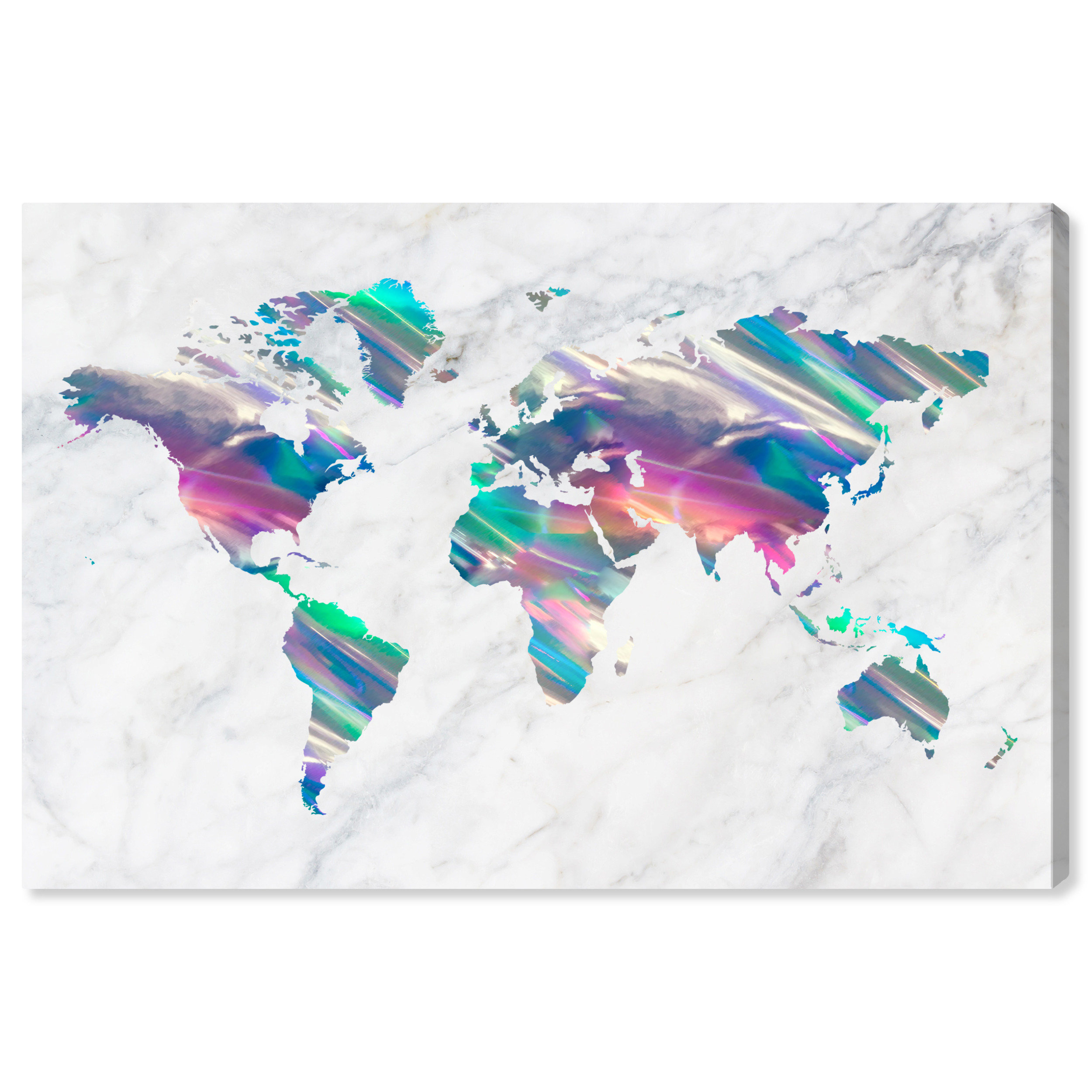 Oliver Gal Mapamundi Holo Marble, Holographic World Map Modern Pink ...