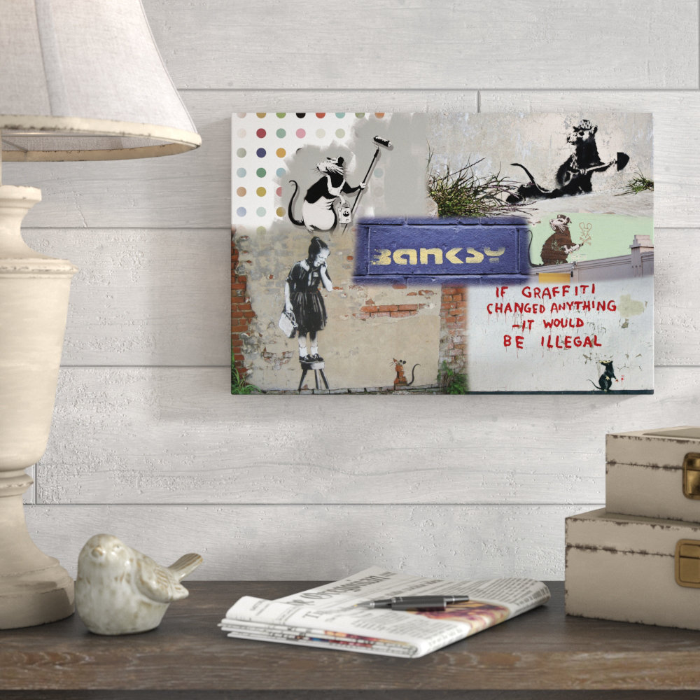 Wrought Studio Rat Collage by Banksy - Graphic Art on Canvas | Wayfair