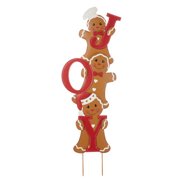 The Holiday Aisle® 46.75"H Metal Christmas JOY Gingerbread Man Yard ...
