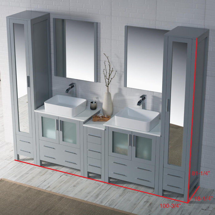 Orren Ellis Mance 102" Double Bathroom Vanity Set with Mirror & Linen ...