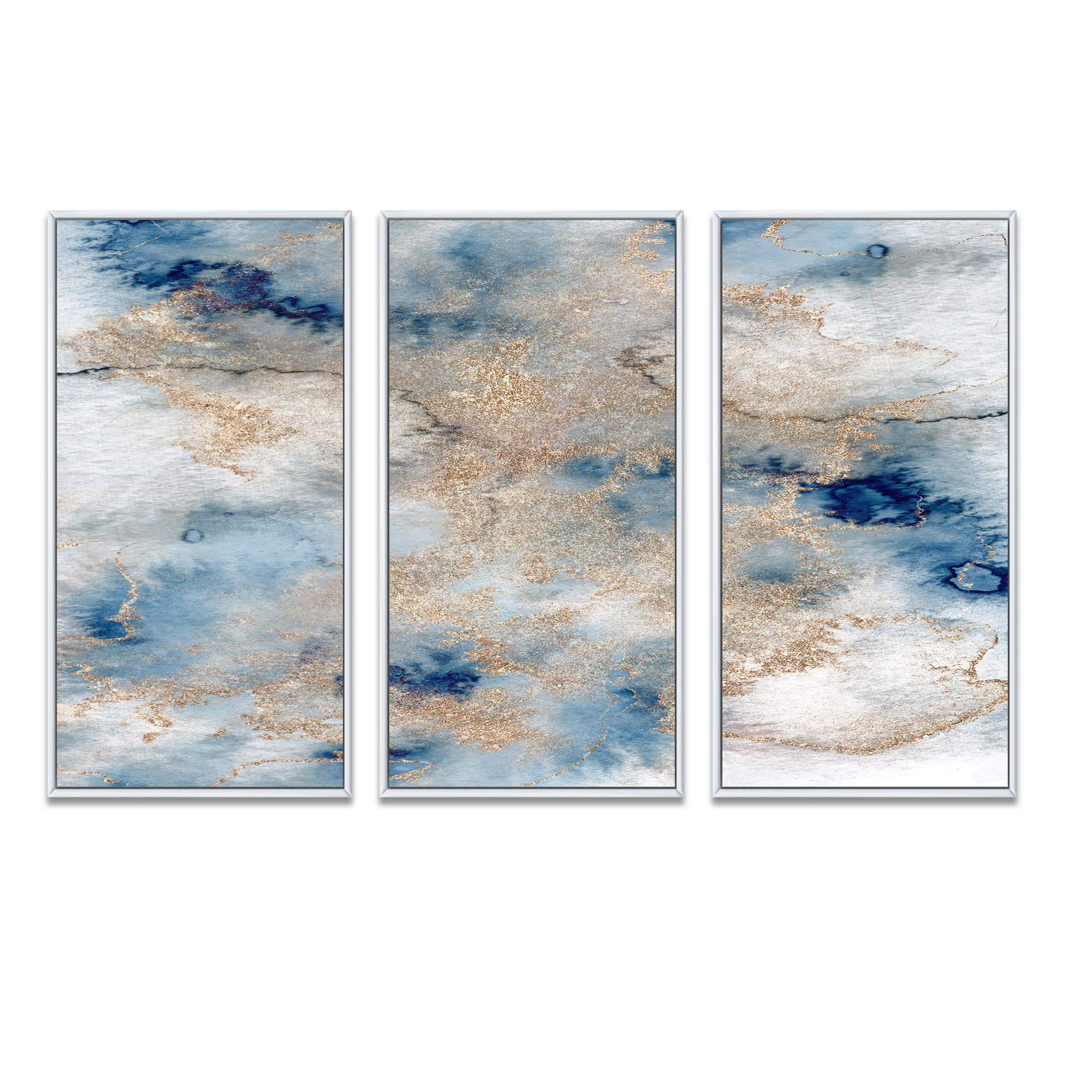 Mercer41 Blue And Gold Marble Clouds I - 3 Piece Floater Frame Print on ...