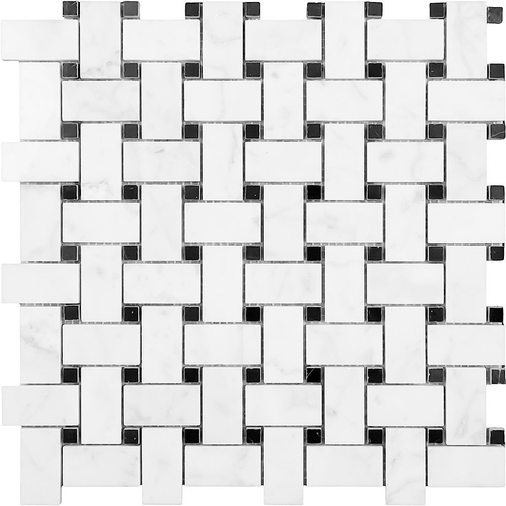 Belluno Designs Bianco Carrara 1" x 2" Marble Basketweave Honed Mosaic ...