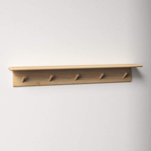AllModern Shea Poplar Solid Wood Floating Shelf with Hooks & Reviews ...