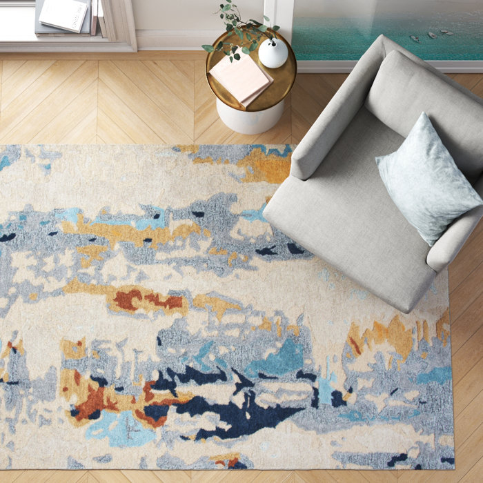 Corrigan Studio® Starks Abstract Hand-Tufted Wool Blue/Beige Area Rug ...