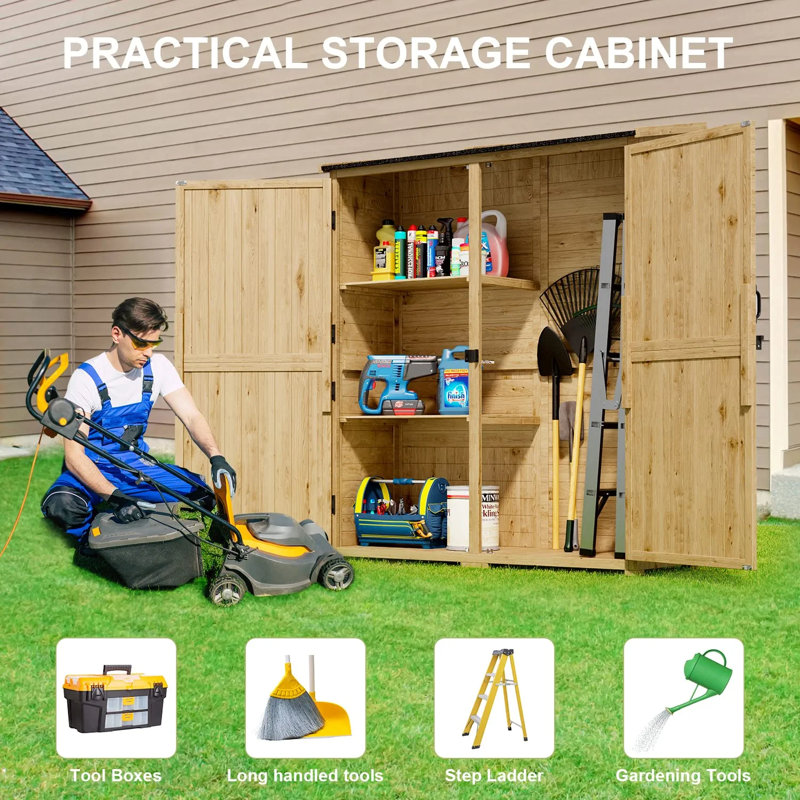 Aiho 4 ft. 7 in. W x 1 ft. 5 in. D Solid Wood Vertical Tool Shed ...