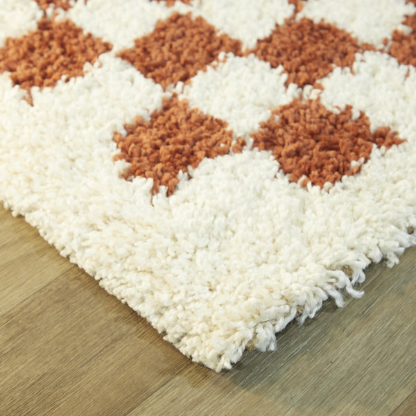 Walker Checkered Burnt Orange/Cream Shag Area Rug & Reviews | AllModern