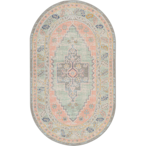Bungalow Rose Matthei Performance Peach/Green/Blue Rug | Wayfair