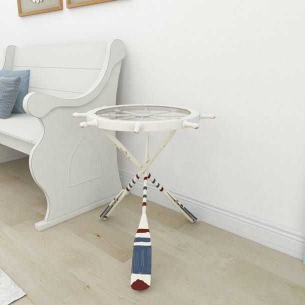 Breakwater Bay Romo White Metal Ship Wheel Top Accent Table with Oar ...