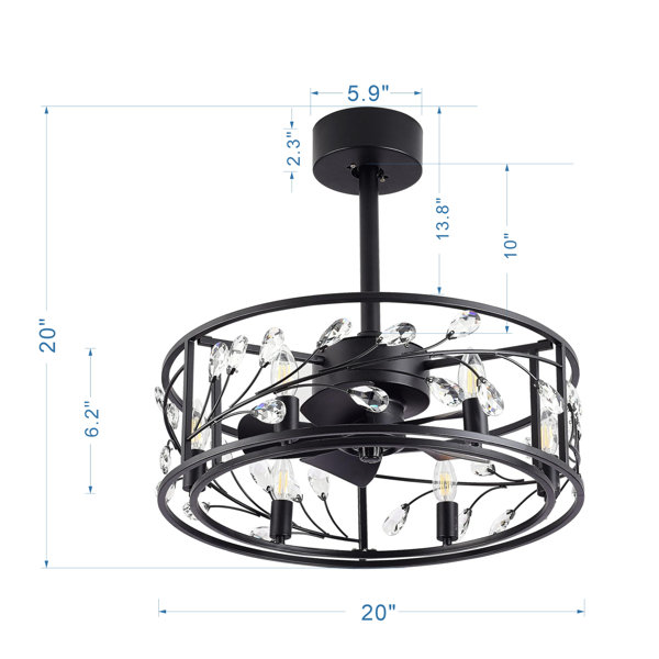 Mercer41 Sylvia 20" Caged Crystal Ceiling Fan With Remote Control and ...