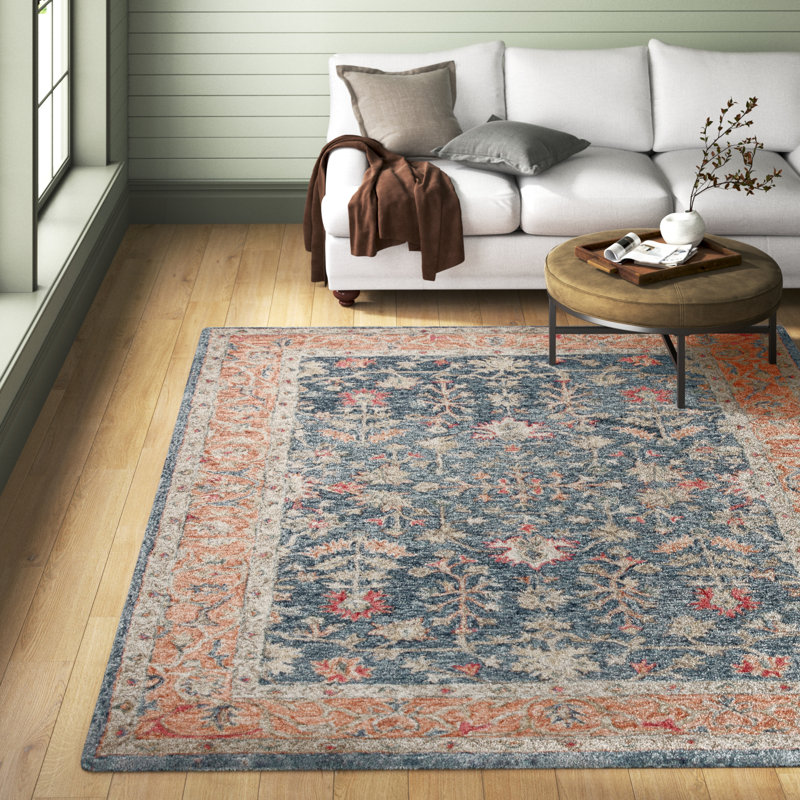 Birch Lane™ Lindsay Handmade Wool Moonlight Blue/Apricot Orange/Birch ...