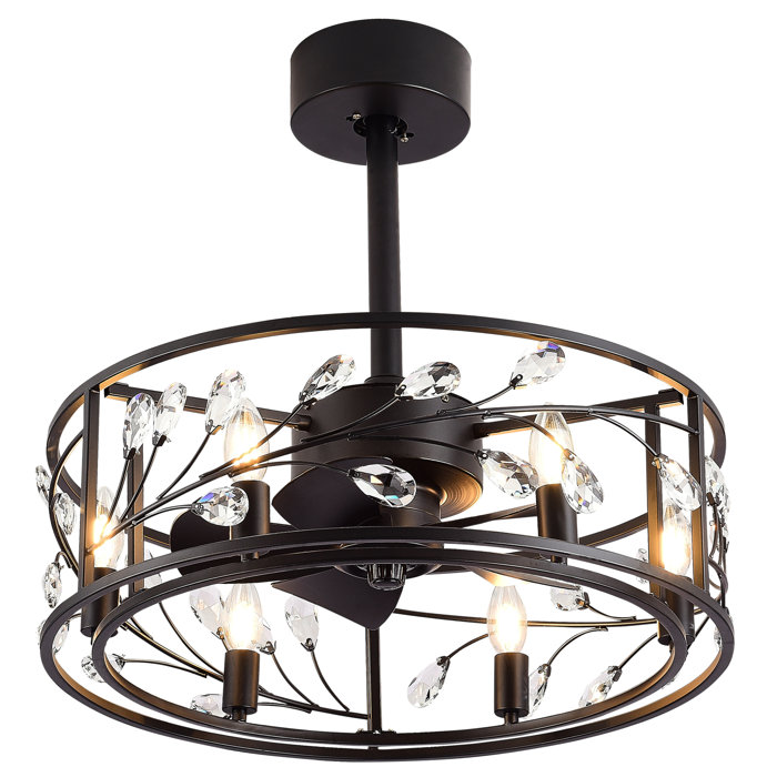 Mercer41 Sylvia 20" Caged Crystal Ceiling Fan With Remote Control and ...