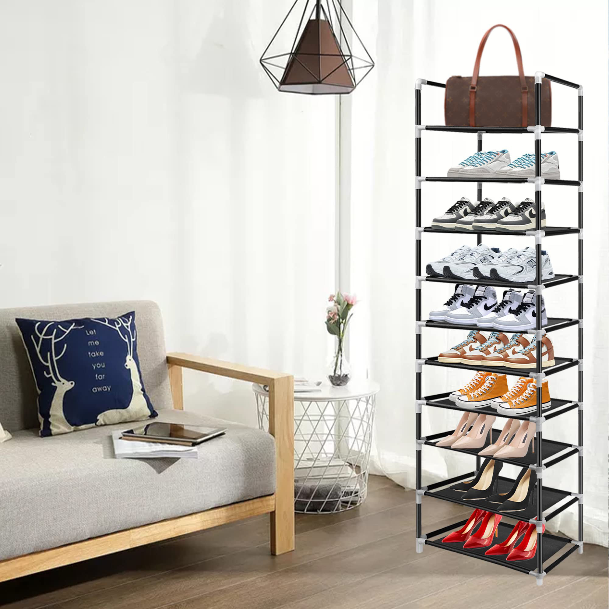 Ivy Bronx Tall Shoe Rack 10 Tiers Narrow Shoe Storage Rack 20 Pairs ...