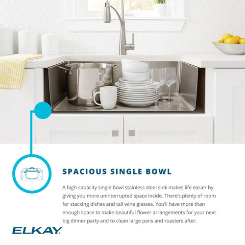 Elkay 18.5'' W Single Bowl Stainless Steel Undermount Kitchen Sink ...