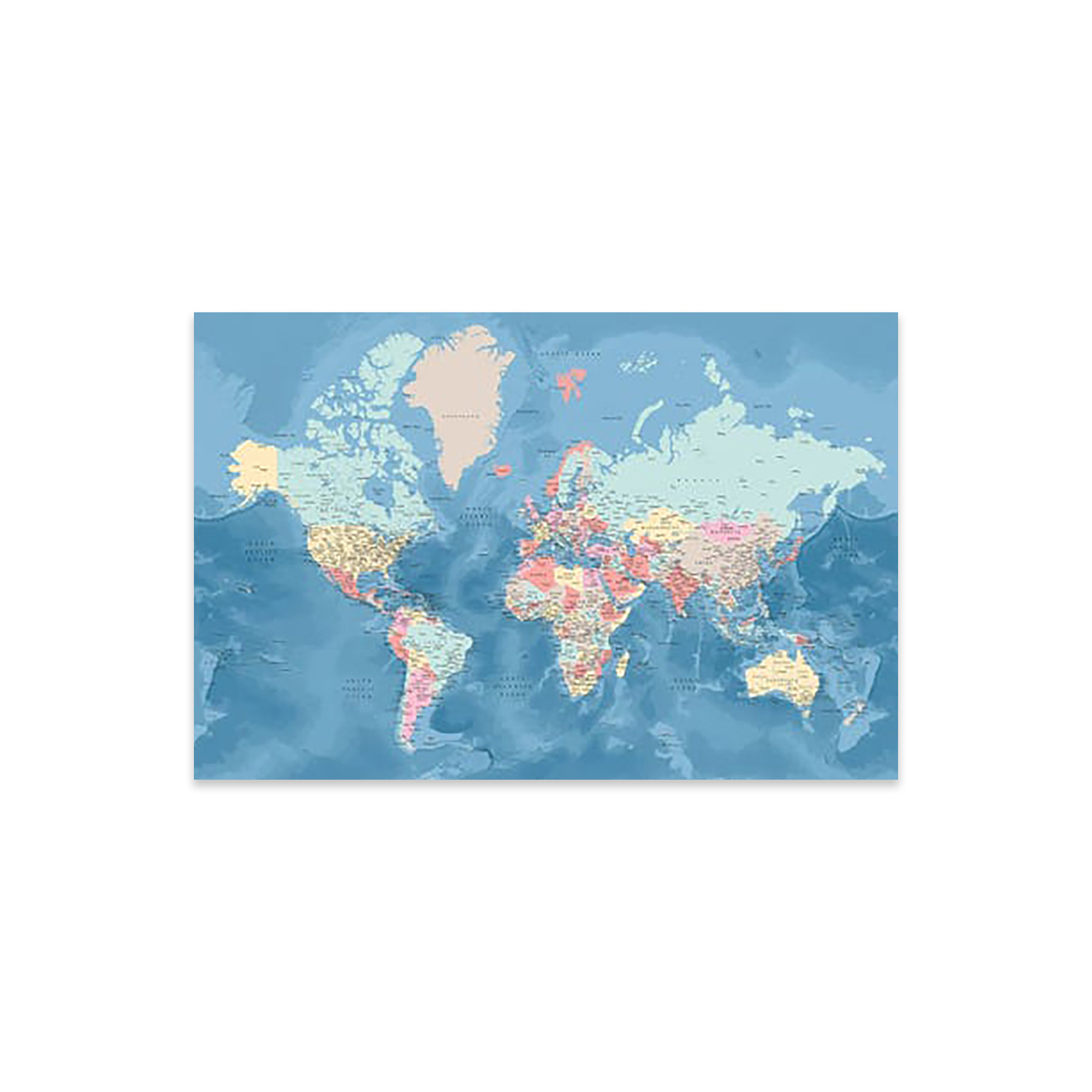 Breakwater Bay Detailed World Map With Cities In Pastel Colors, Vickie ...