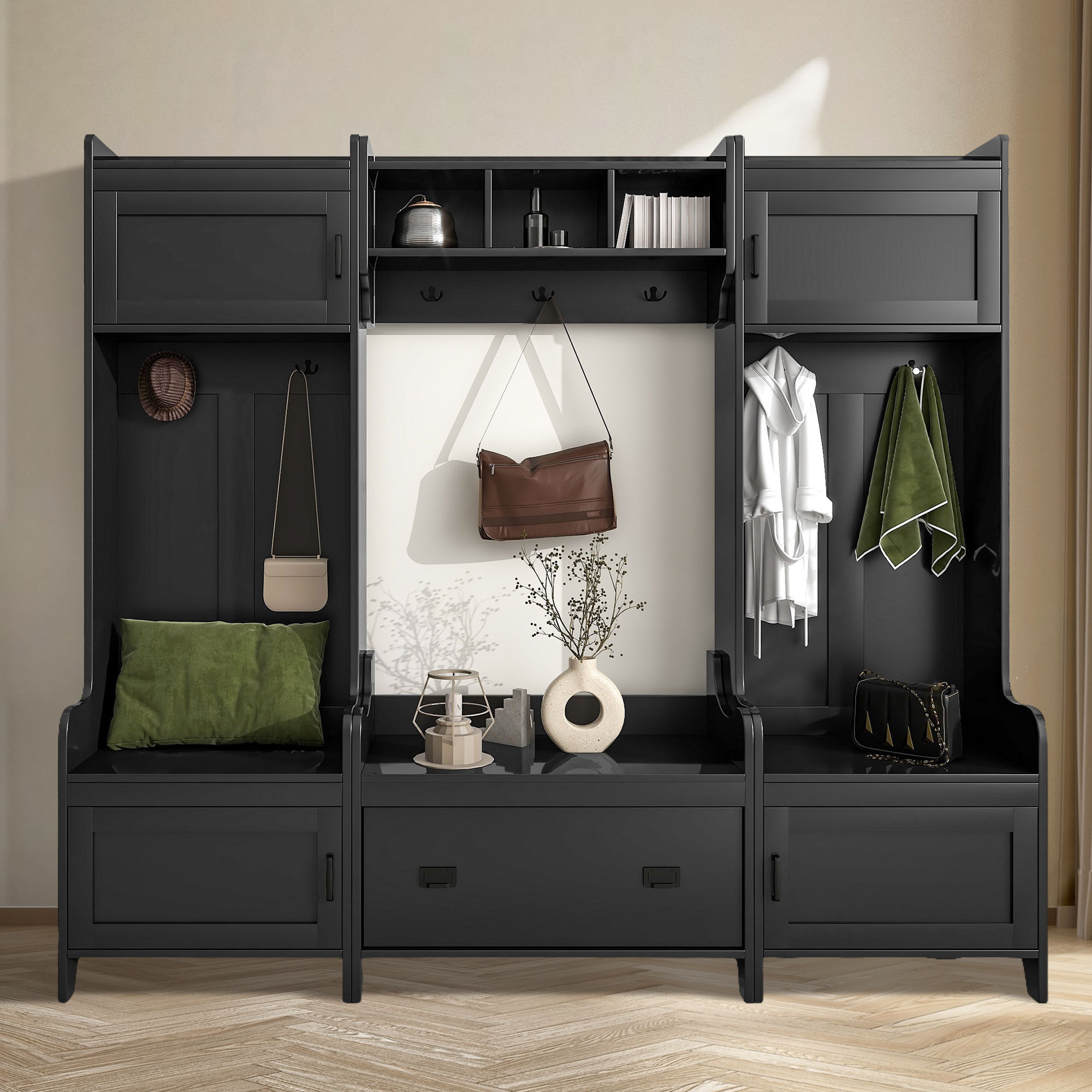 Wildon Home® Hall Tree Hallway Coat Rack With Storage Bench And Drawers ...