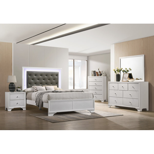 Red Barrel Studio® 5-2_Curt LED Upholstered Panel Bedroom Set | Wayfair