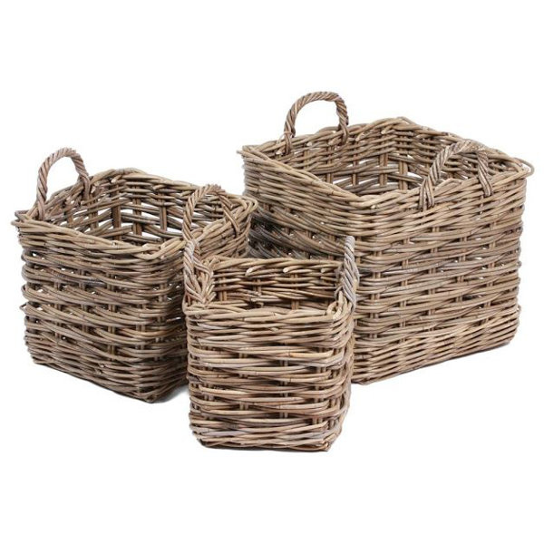Red Hamper Storage Double Weave Square Wicker Log Carrier | Wayfair.co.uk
