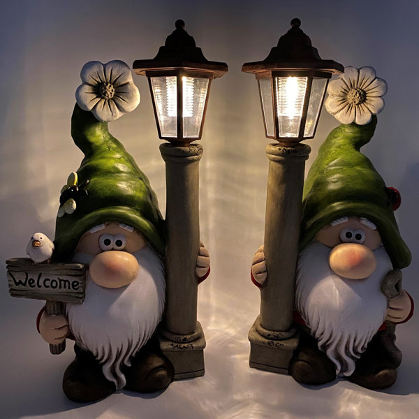 Trinx 2 Piece Garden Gnomes with Solar Lights Shortstack and Dinkle Set ...