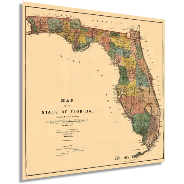 Williston Forge 1856 Florida State Wall Map - Unframed Graphic Art ...