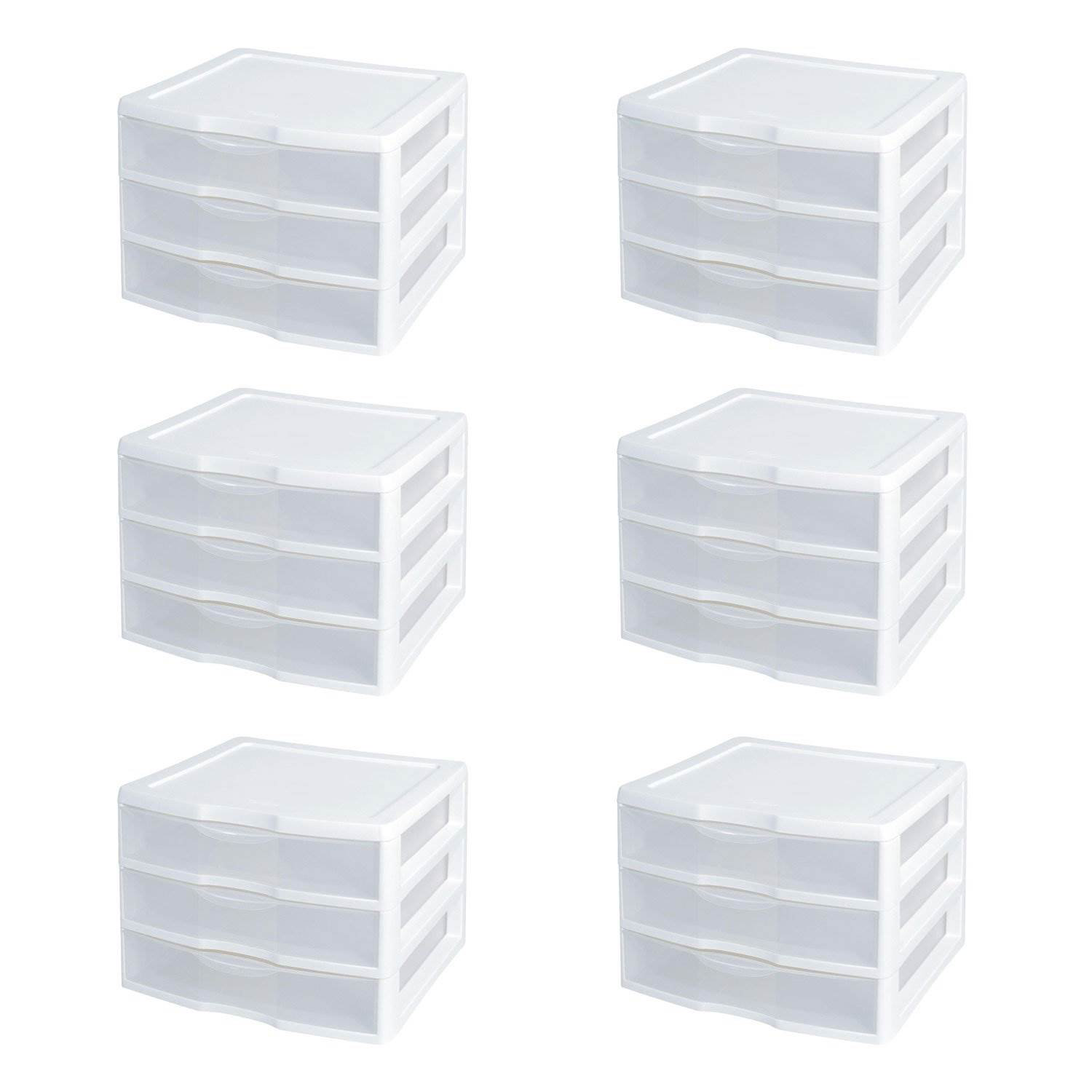 Sterilite Clear Plastic Stackable Small 3 Drawer Storage System, White ...